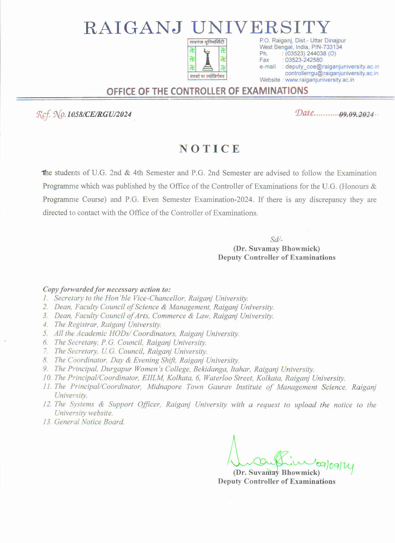 Raiganj University - Examination Management Portal